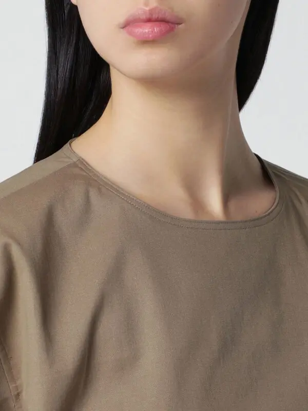 THELATEST Cropped Cotton Crew Neck Top With Teardrop Back Closure - Beige