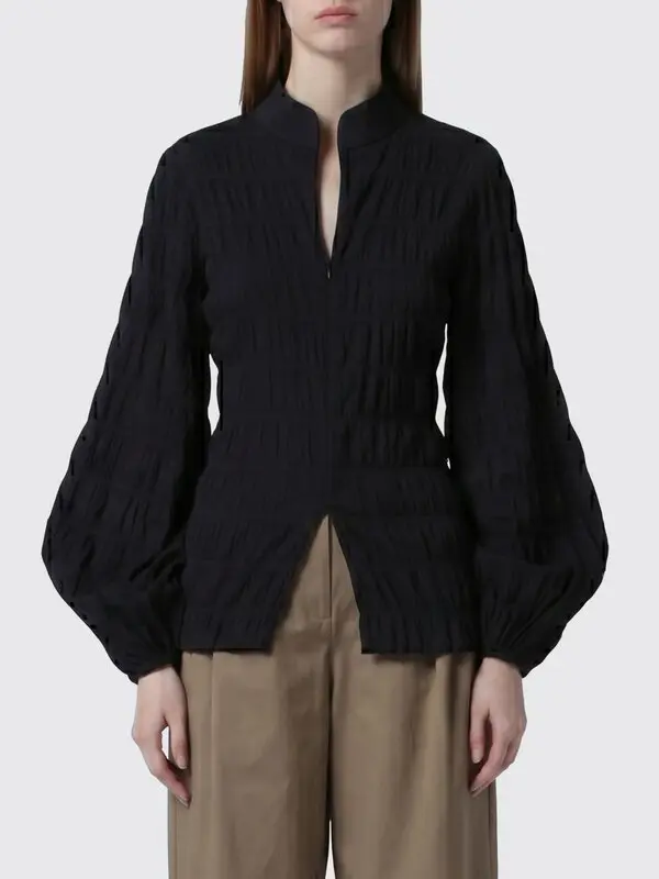 THELATEST Dalila Cotton Shirt With Balloon Sleeves And Mandarin Collar - Black