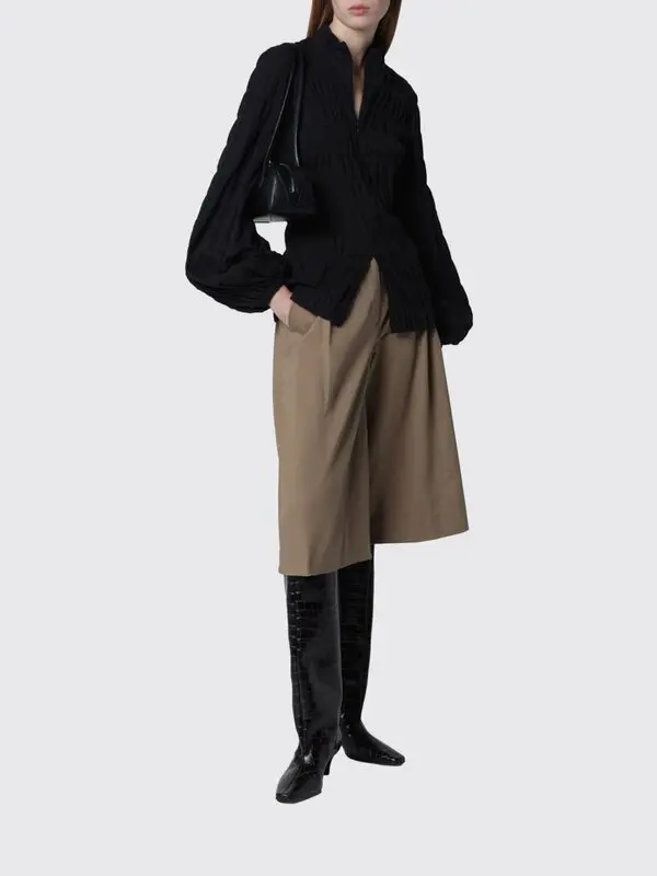 THELATEST Dalila Cotton Shirt With Balloon Sleeves And Mandarin Collar - Black