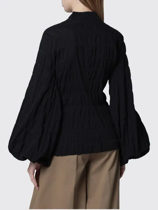 THELATEST Dalila Cotton Shirt With Balloon Sleeves And Mandarin Collar - Black