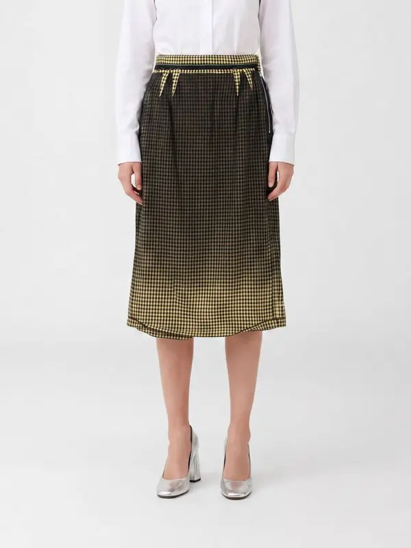 MAISON MARGIELA Flared Check Virgin Wool Midi Skirt