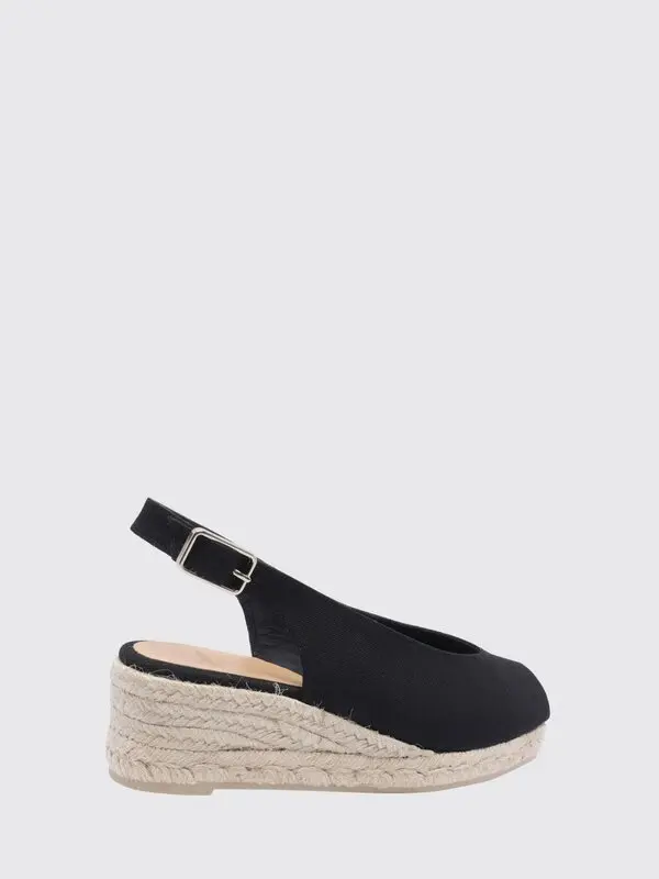 CastaÑer Mid-wedge Canvas Espadrille Sandals With Open Toe And Ankle Strap - Black