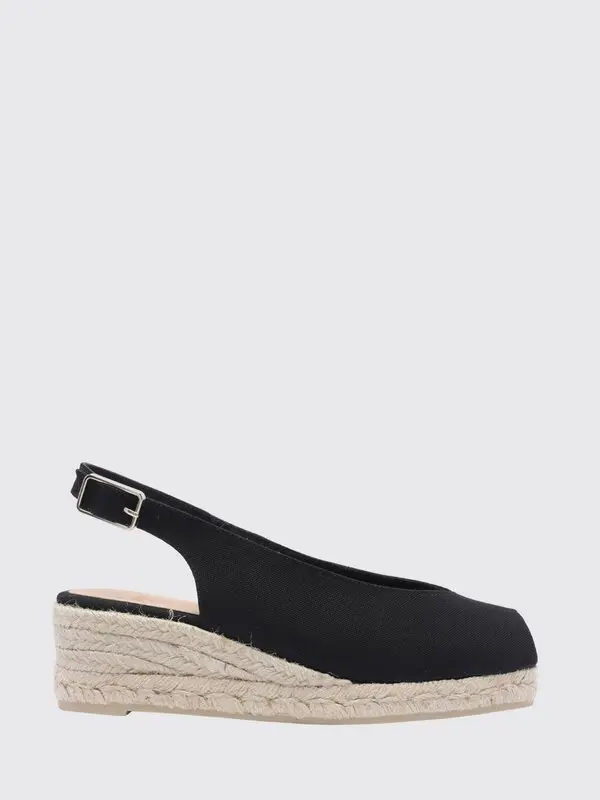 CastaÑer Mid-wedge Canvas Espadrille Sandals With Open Toe And Ankle Strap - Black