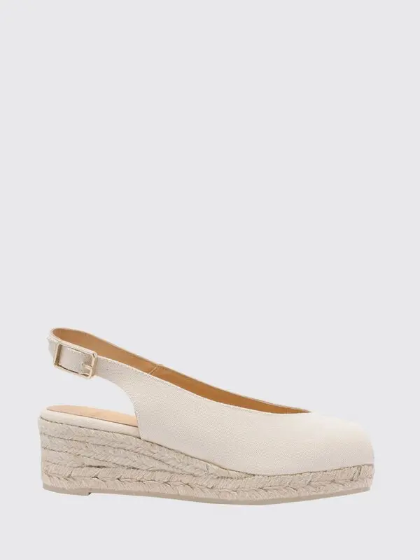 CastaÑer Mid-wedge Canvas Espadrille Sandals With Open Toe And Ankle Strap - White
