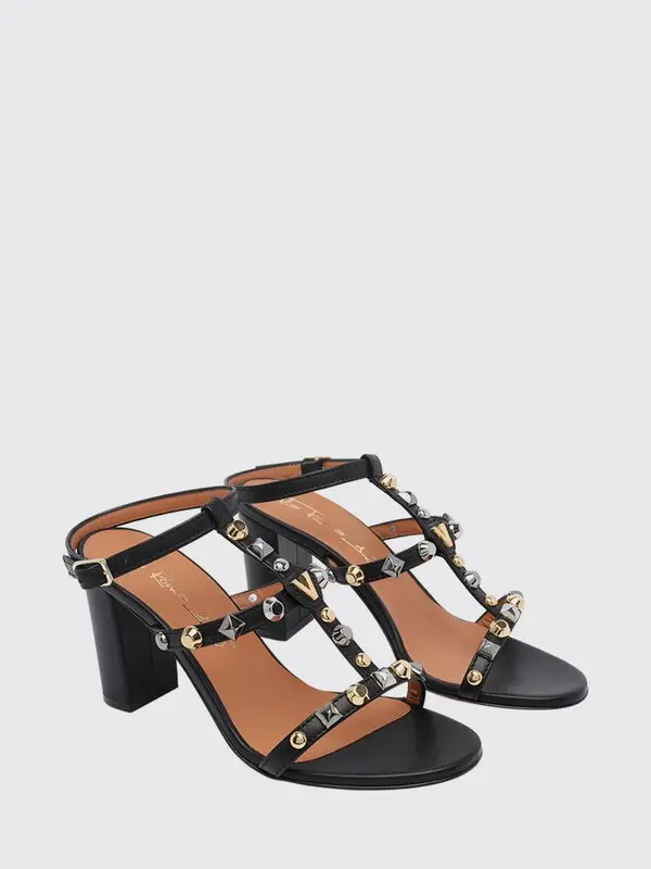 VIA ROMA 15 Studded T-strap High Heel Leather Sandals