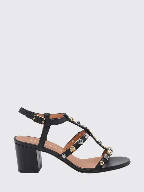 VIA ROMA 15 Studded Leather Mid-block Heel T-strap Sandals