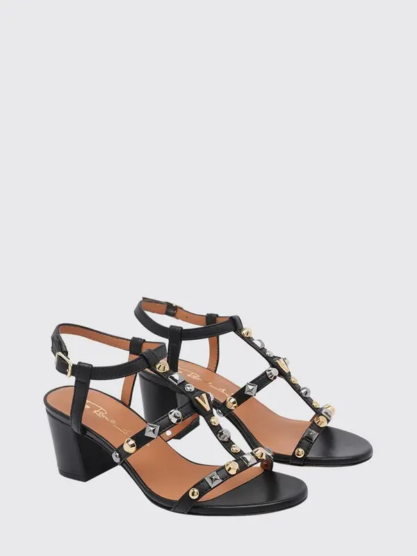 VIA ROMA 15 Studded Leather Mid-block Heel T-strap Sandals