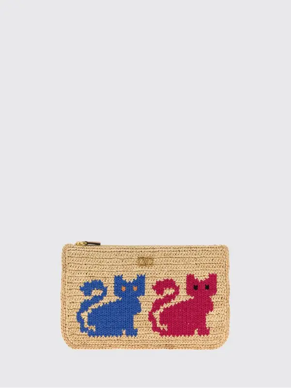 Valentino Garavani Vlogo Signature Embroidered Raffia Clutch