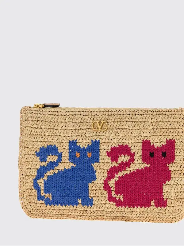 Valentino Garavani Vlogo Signature Embroidered Raffia Clutch