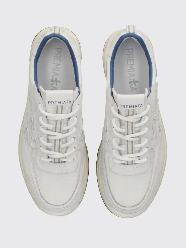 Premiata Nous Suede And Mesh Low-top Sneakers With Applied Logo