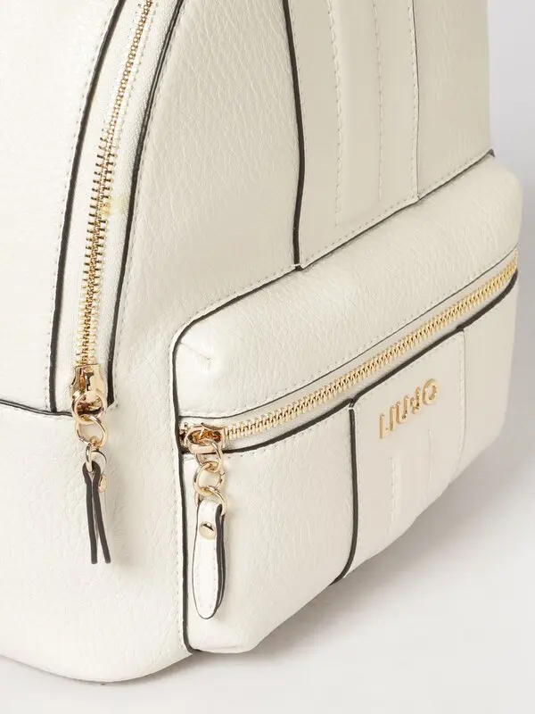 Liu Jo Faux Leather Backpack With Metallic Mesh Top Handle - Cream