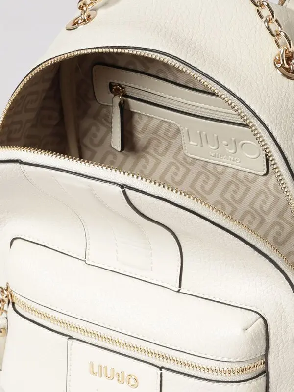 Liu Jo Faux Leather Backpack With Metallic Mesh Top Handle - Cream