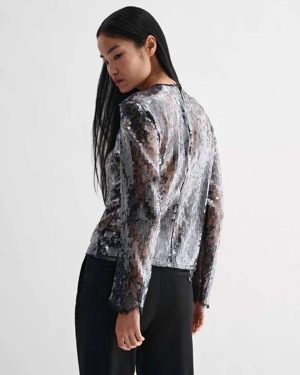 Veronica De Piante Dalia Sequin Lace Top - Black