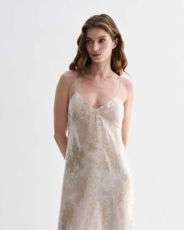 Veronica De Piante Aya Sequin Lace Slip Dress - Gold