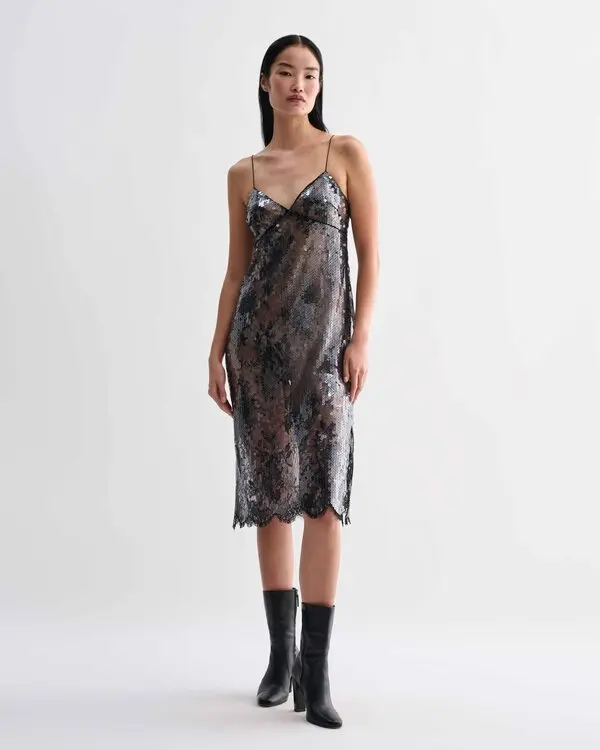 Veronica De Piante Aya Lace Sequined Slip Dress - Black
