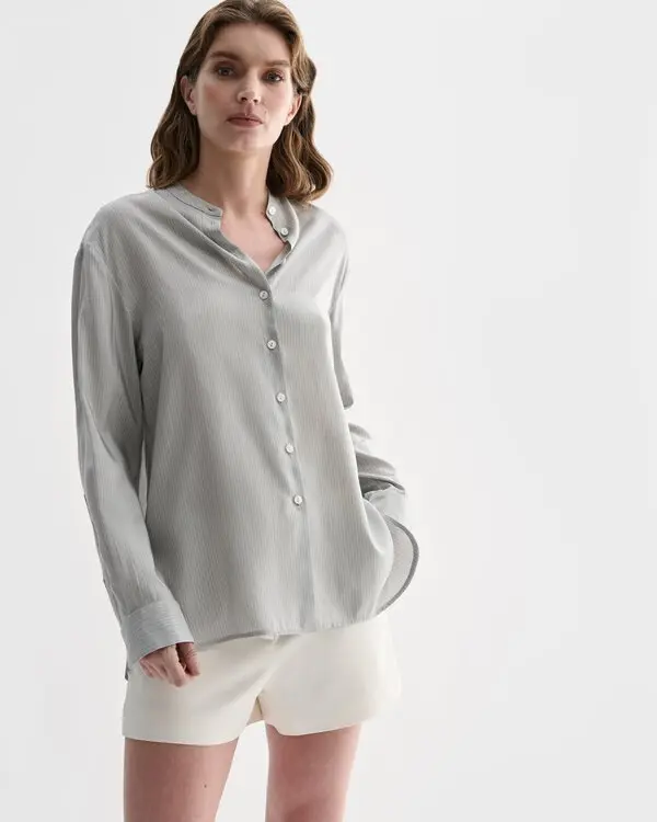 Veronica De Piante Silk Pinstripe Daisy Shirt