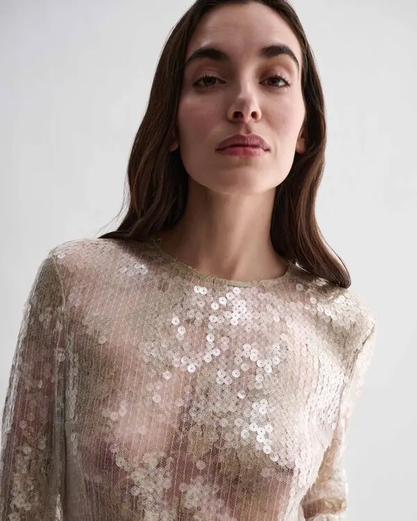 Veronica De Piante Dalia Lace Sequin Top - Gold