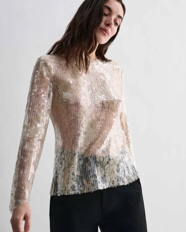 Veronica De Piante Dalia Lace Sequin Top - Gold