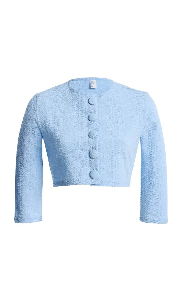 Lisa Marie Fernandez Seersucker Cropped Button-front Cardigan - Blue