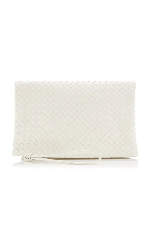 Bottega Veneta Trio Intrecciato Leather Clutch - White