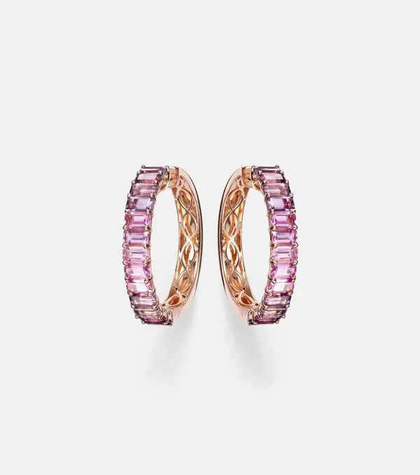 Shay Jewelry 18kt Rose Hoop Earrings With Baguette Sapphires And Amethysts - Gold