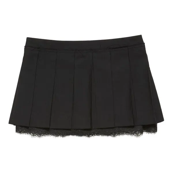 Acne Studios Pleated Mini Skirt With Lace Trim - Black