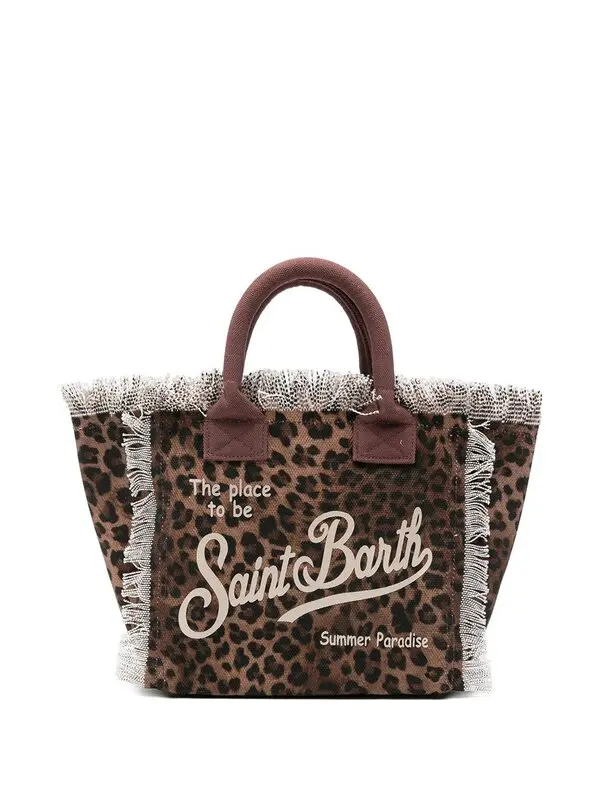 MC2 SAINT BARTH Colette Tote Bag In Leopard Canvas With Fringes