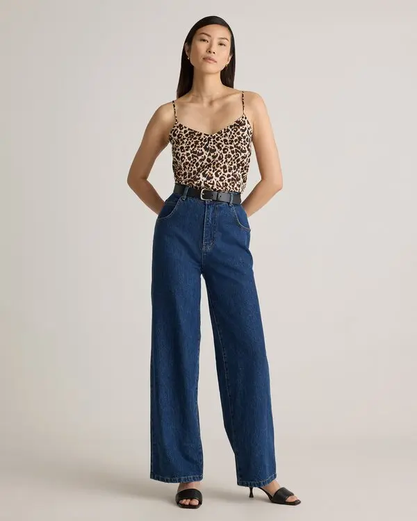 Quince Washable Stretch Silk V-neck Cami - Leopard