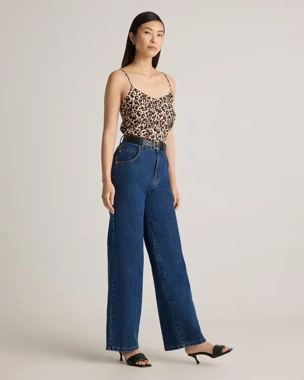 Quince Washable Stretch Silk V-neck Cami - Leopard