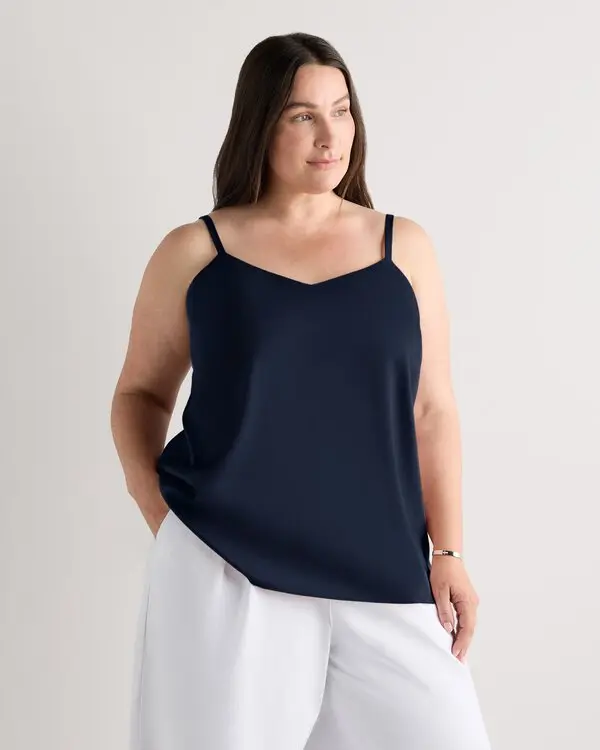 Quince Washable Stretch Silk V-neck Cami - Navy