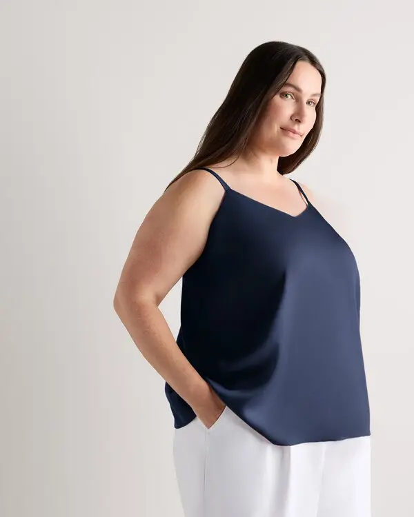 Quince Washable Stretch Silk V-neck Cami - Navy