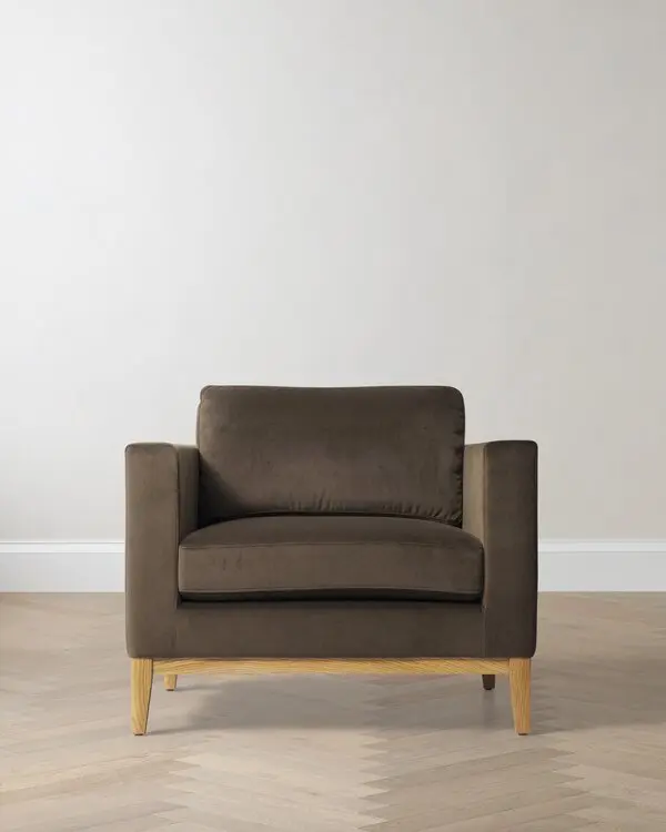 Quince Performance Velvet Accent Chair With Solid Oak Base - Java