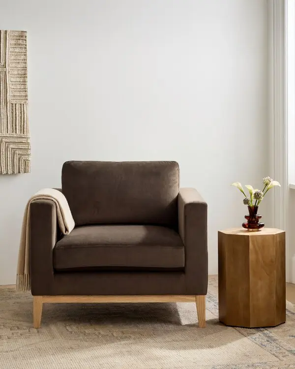 Quince Performance Velvet Accent Chair With Solid Oak Base