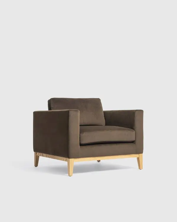Quince Performance Velvet Accent Chair With Solid Oak Base
