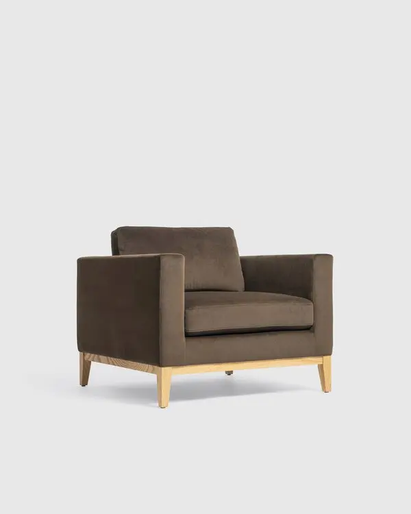 Quince Performance Velvet Accent Chair With Solid Oak Base