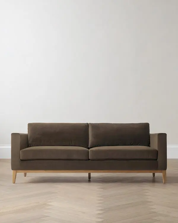 Quince Performance Velvet Sofa With Solid Oak Base - Java