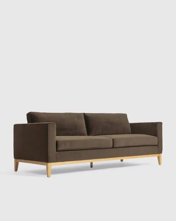 Quince Performance Velvet Sofa With Solid Oak Base