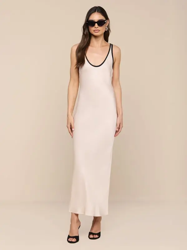 L'Agence Akiya Satin Maxi Dress - Vintage White/black