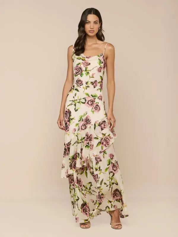 L'Agence Viola Silk Cowl-neck Gown - Ecru/mauve Romantic Rose