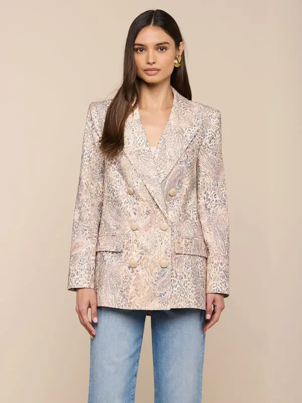 L'Agence Cambrie Oversized Double-breasted Blazer - Tan/mauve Valencia Leopard