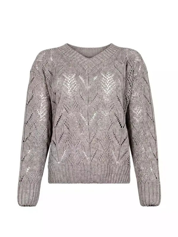 D.exterior Pointelle Knit V-neck Sweater
