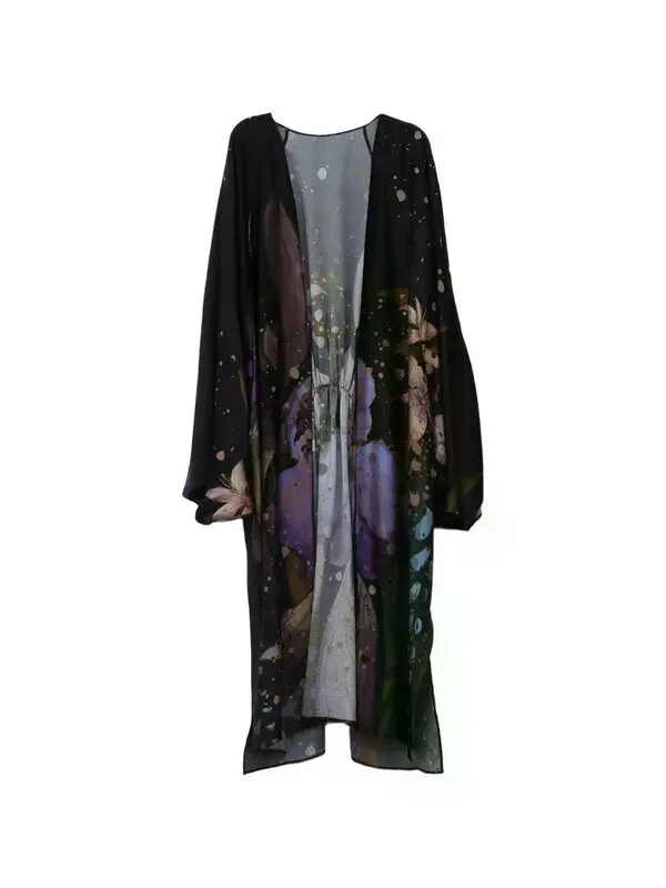 YANGKEHAN Maxi Floral-print Silk Robe - Black