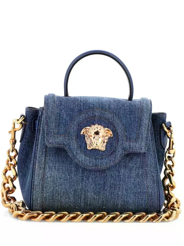 Versace La Medusa Denim Top Handle Bag - Blue