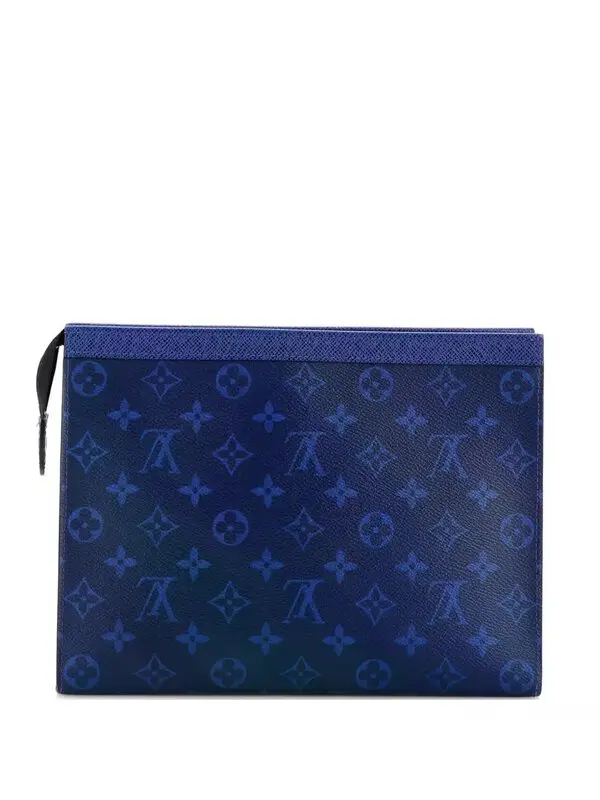 LOUIS VUITTON Pochette Voyage Monogram Taigarama Mm Clutch Bag - Blue