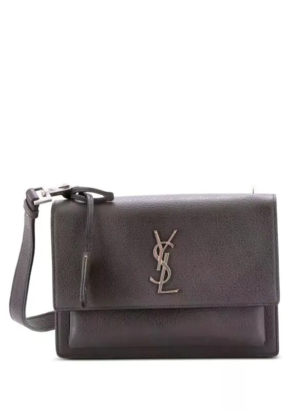 Saint Laurent Sunset Satchel Leather Medium Crossbody Bag - Grey