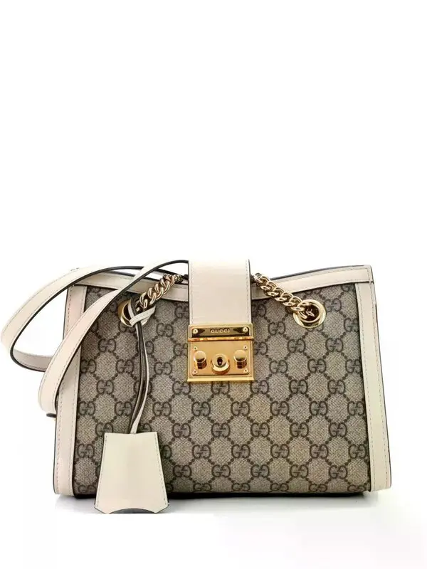 Gucci Padlock Chain Tote Gg Coated Canvas With Leather Small Shoulder Bag - Brown