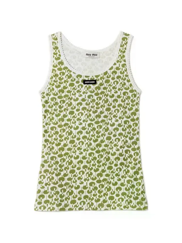 Miu Miu Ribbed Cotton Floral Print Tank Top