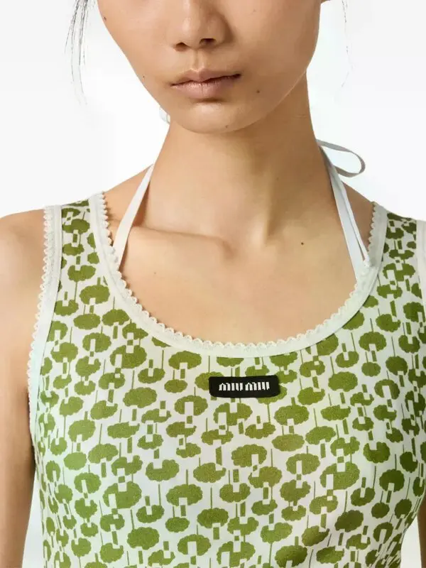 Miu Miu Ribbed Cotton Floral Print Tank Top
