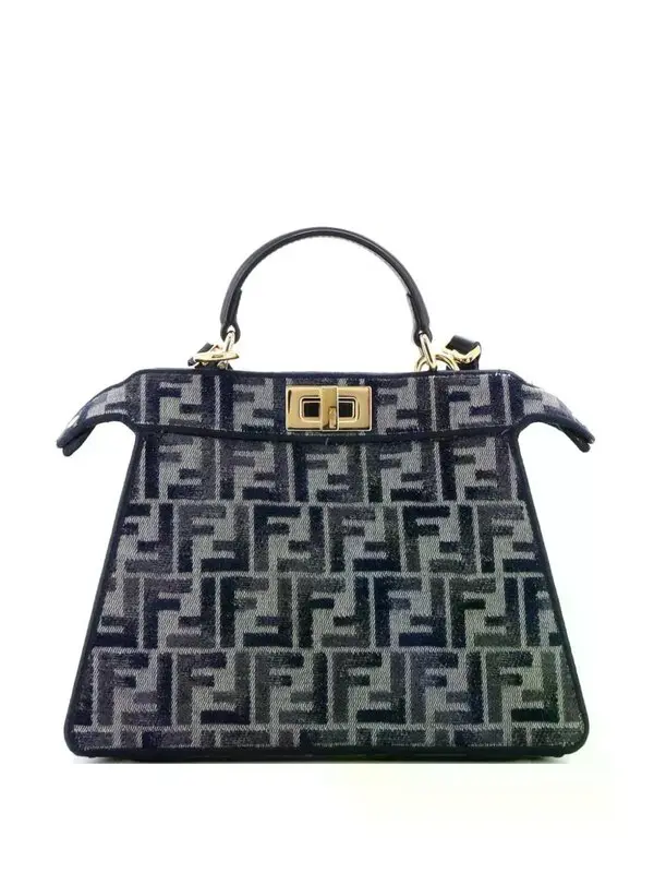 Fendi Peekaboo Iseeu Zucca Velvet Jacquard Small Satchel - Blue