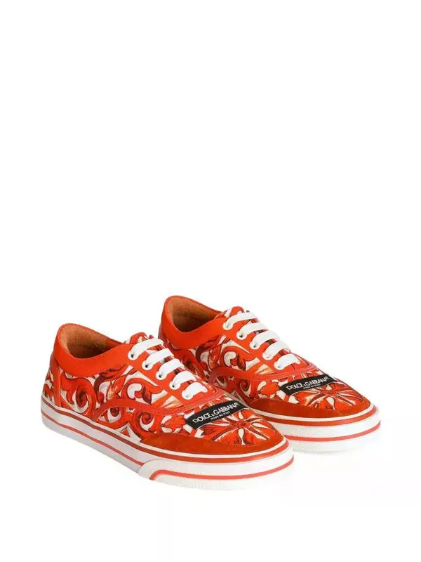 Dolce & Gabbana Dg Sailing Sneakers In Majolica Print Canvas - Red